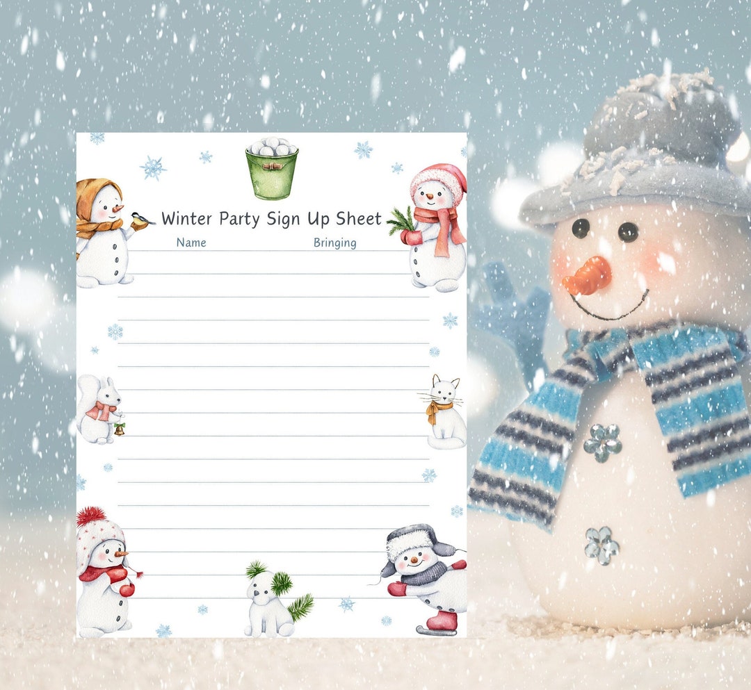 Editable Winter/ Snowman Party Sign up Sheet - Etsy