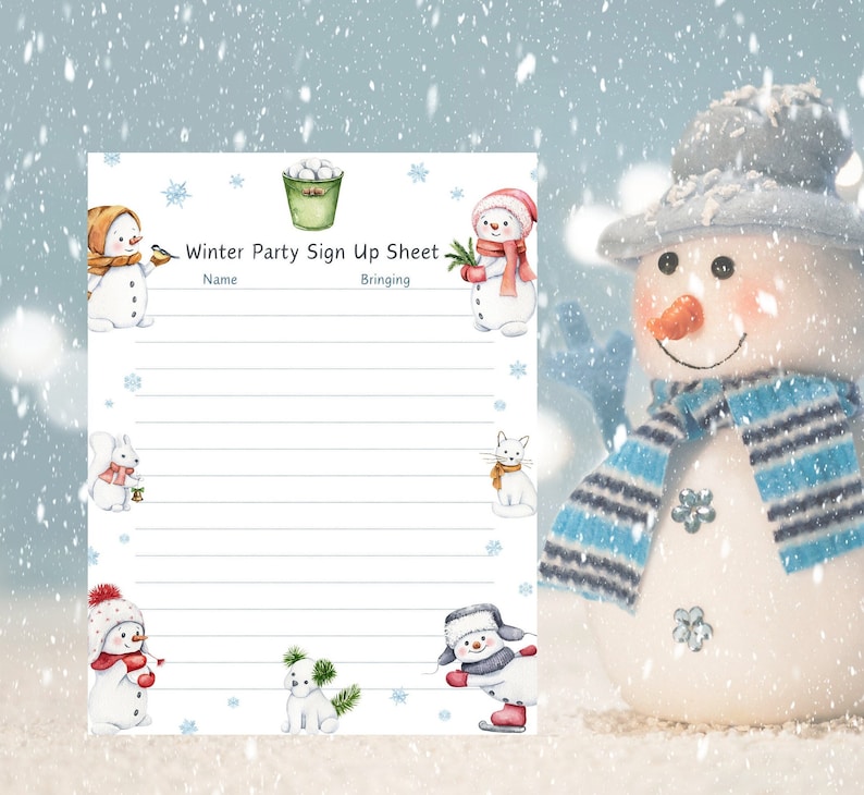 Editable Winter/ Snowman Party Sign up Sheet - Etsy