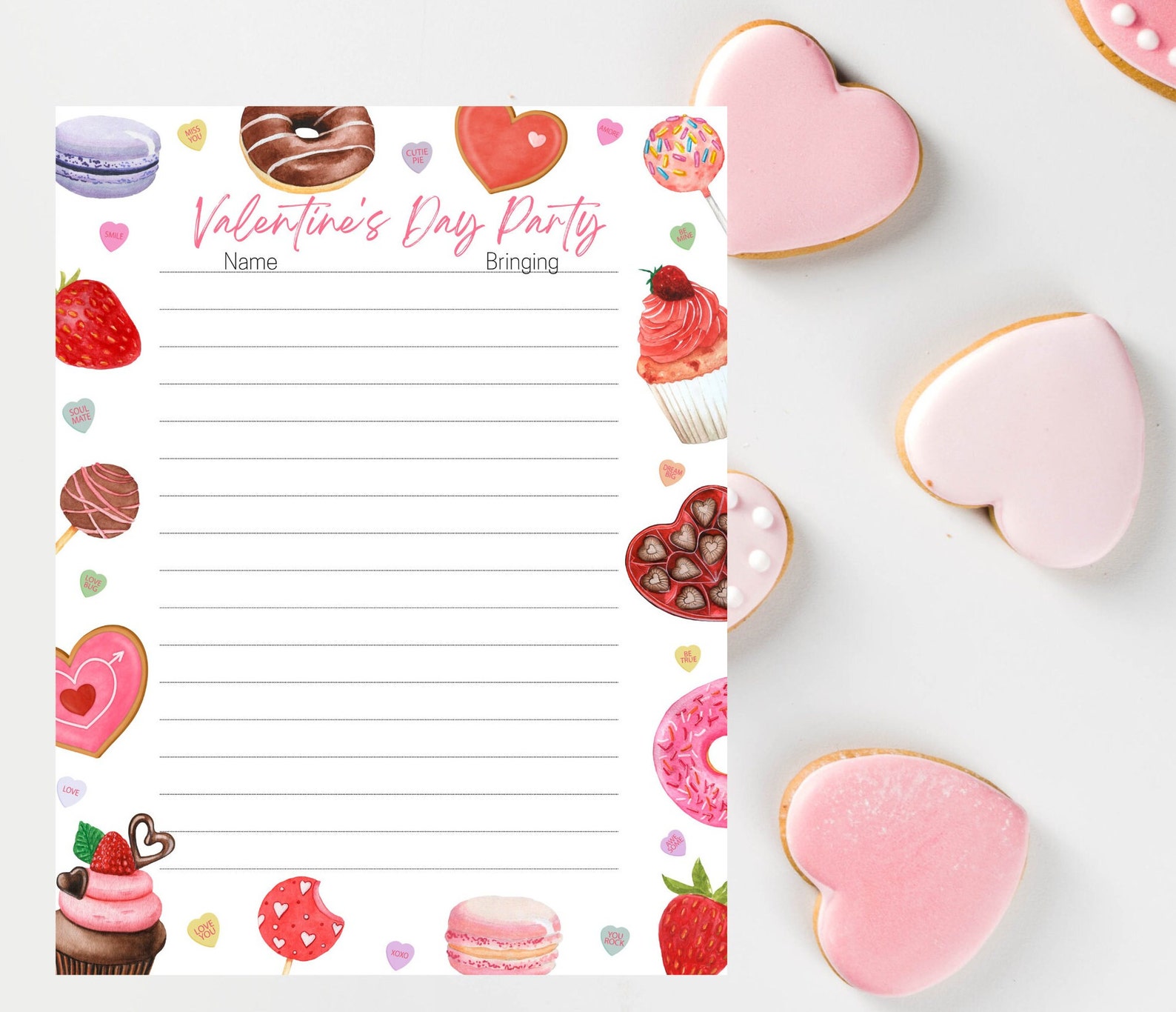 Valentines Day Party Sign up Sheet- PDF and Editable Digital Download ...