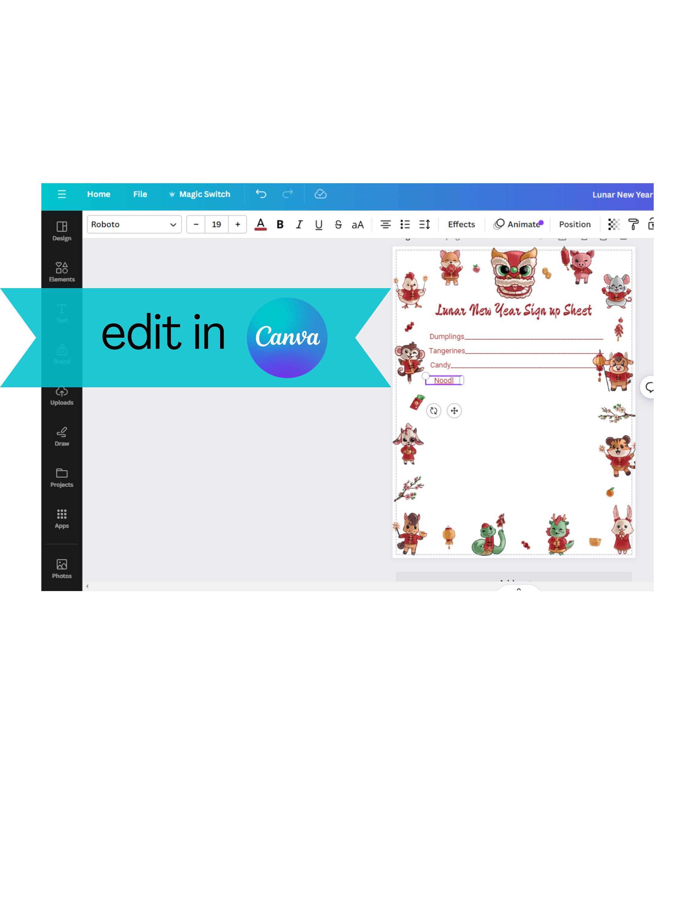 Editable Lunar New Year Sign up Sheet - Etsy