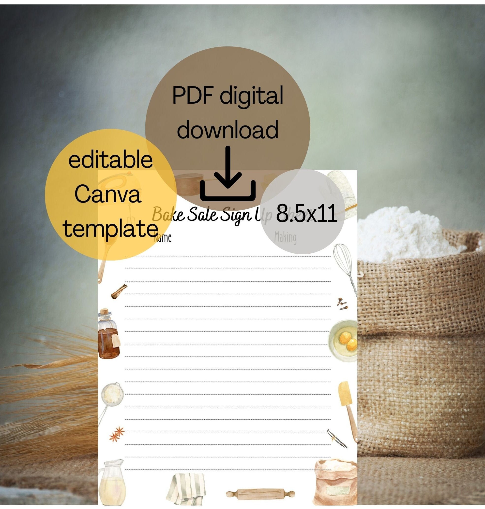 Editable Bake Sale Sign up Sheet - Etsy