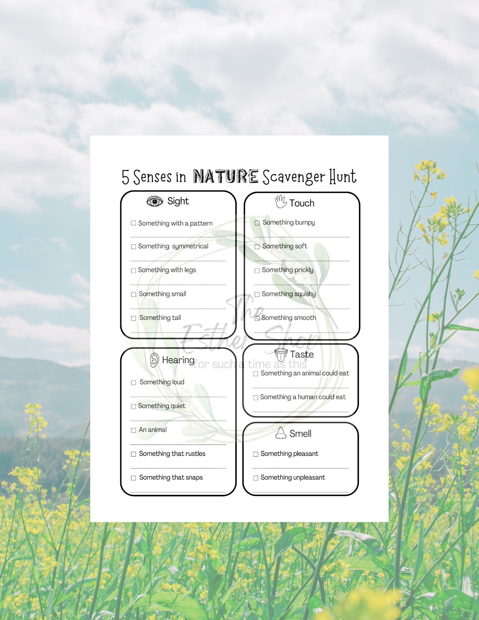 5 Senses in Nature Scavenger Hunt Digital Download - Etsy