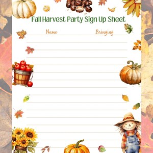 Editable Fall/harvest Party/volunteer Sign up Sheet - Etsy