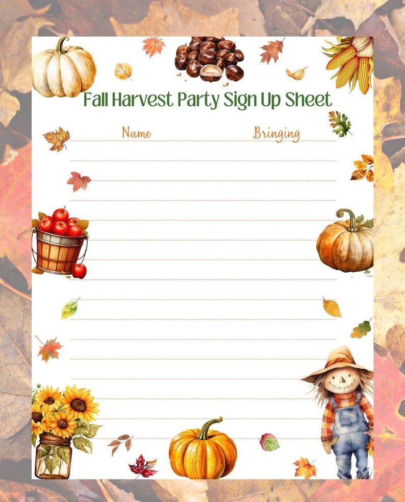 Editable Fall/harvest Party/volunteer Sign up Sheet - Etsy