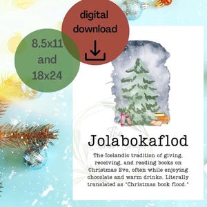 Jolabokaflod Digital Download Print, Gift Tag and Bookmark, Christmas ...