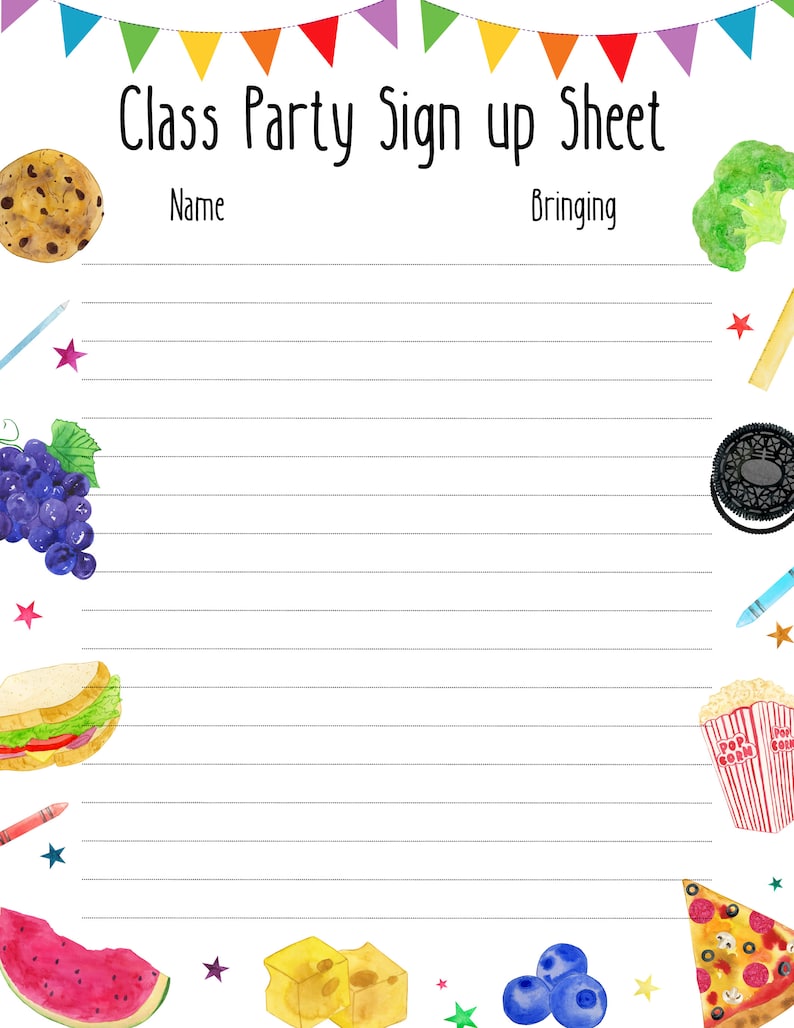 Class Party/class Snack Sign up Sheet, Editable Canva Template and PDF ...
