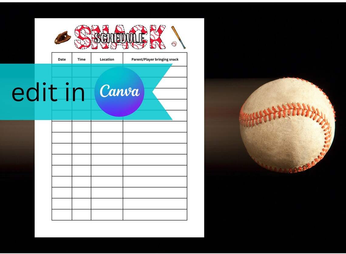 Editable Baseball Snack Sign up Sheet, Digital Download - Etsy