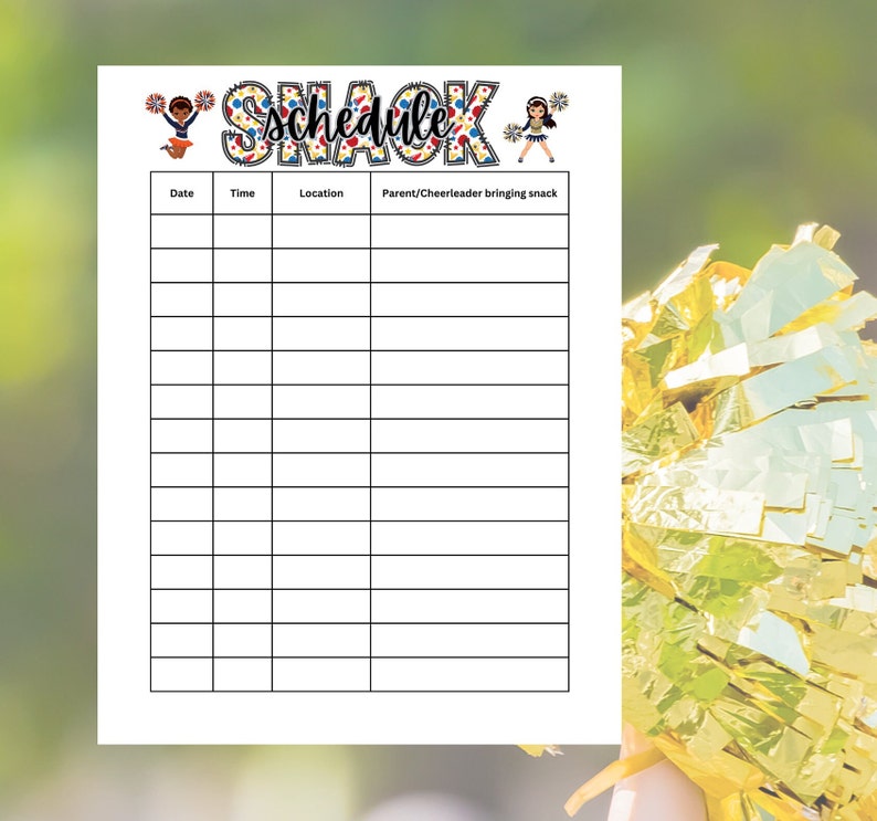 Editable Cheer Snack Schedule - Etsy