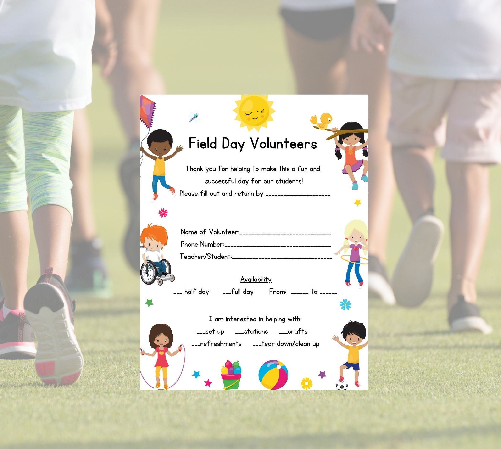 Editable Field Day Sign up Sheet/volunteer Form - Etsy