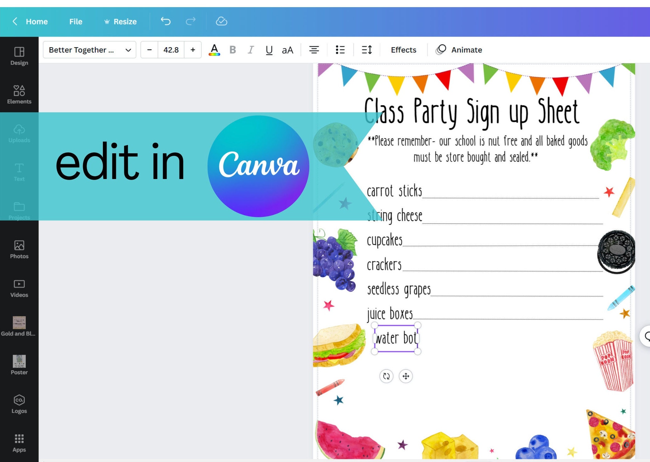 Class Party Sign-up Sheet: Editable Canva Template (PDF Download) - Etsy