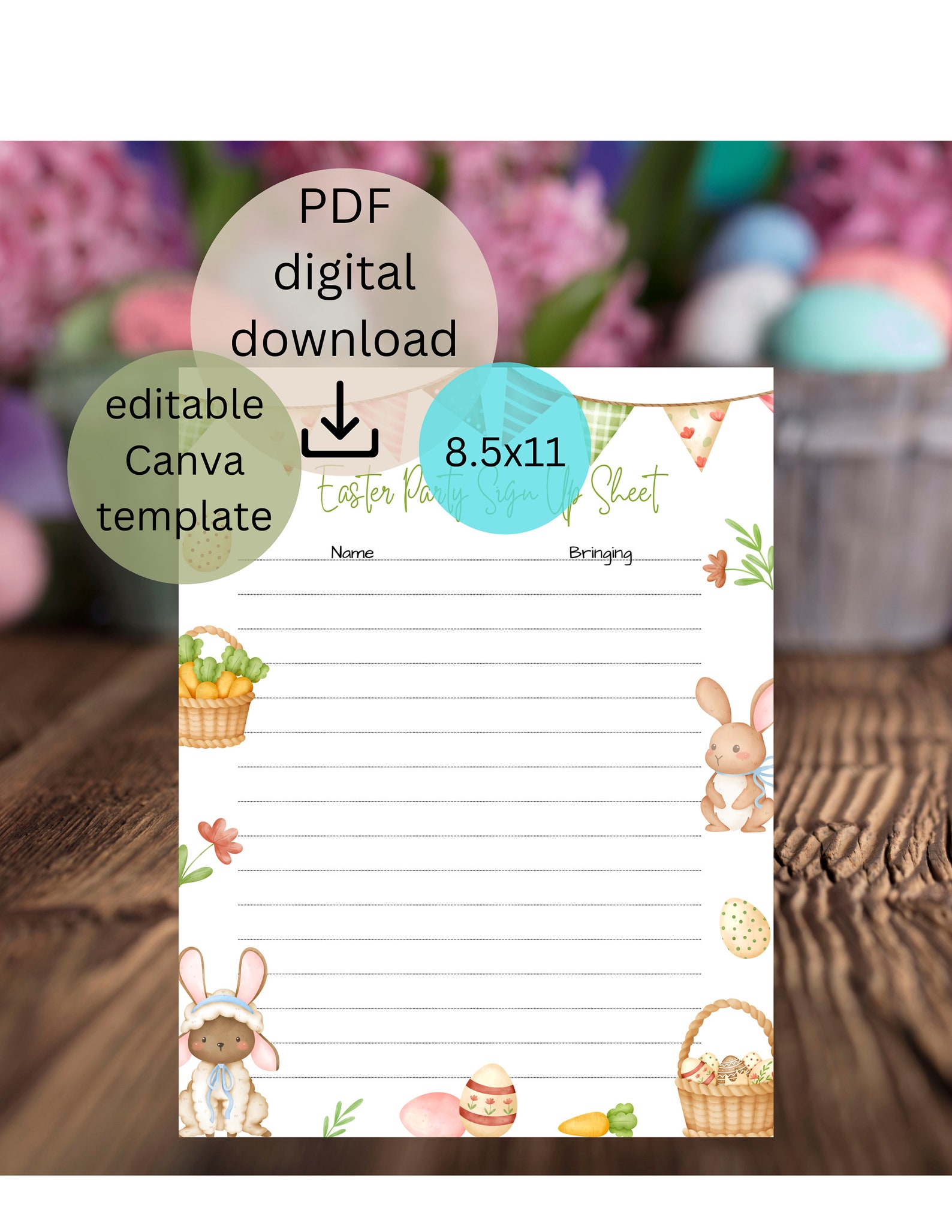 Editable Easter/spring Party Sign up Sheet, Digital Download - Etsy