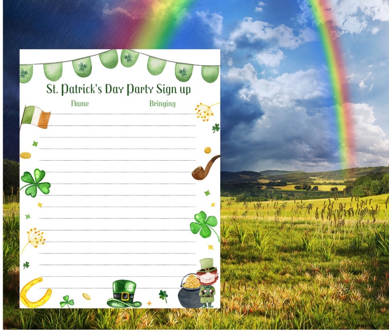Editable St. Patrick's Day Party Sign up Sheet, Digital Download, - Etsy
