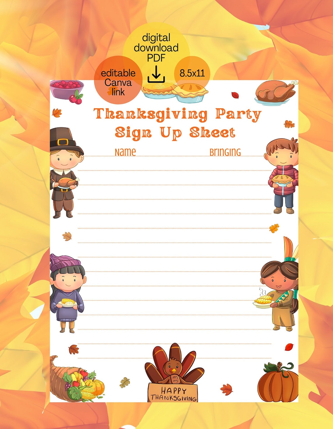 Editable Thanksgiving Party Sign up Sheet - Etsy