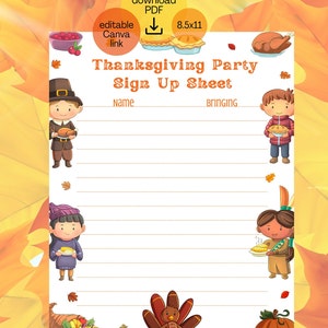 Editable Thanksgiving Party Sign up Sheet - Etsy