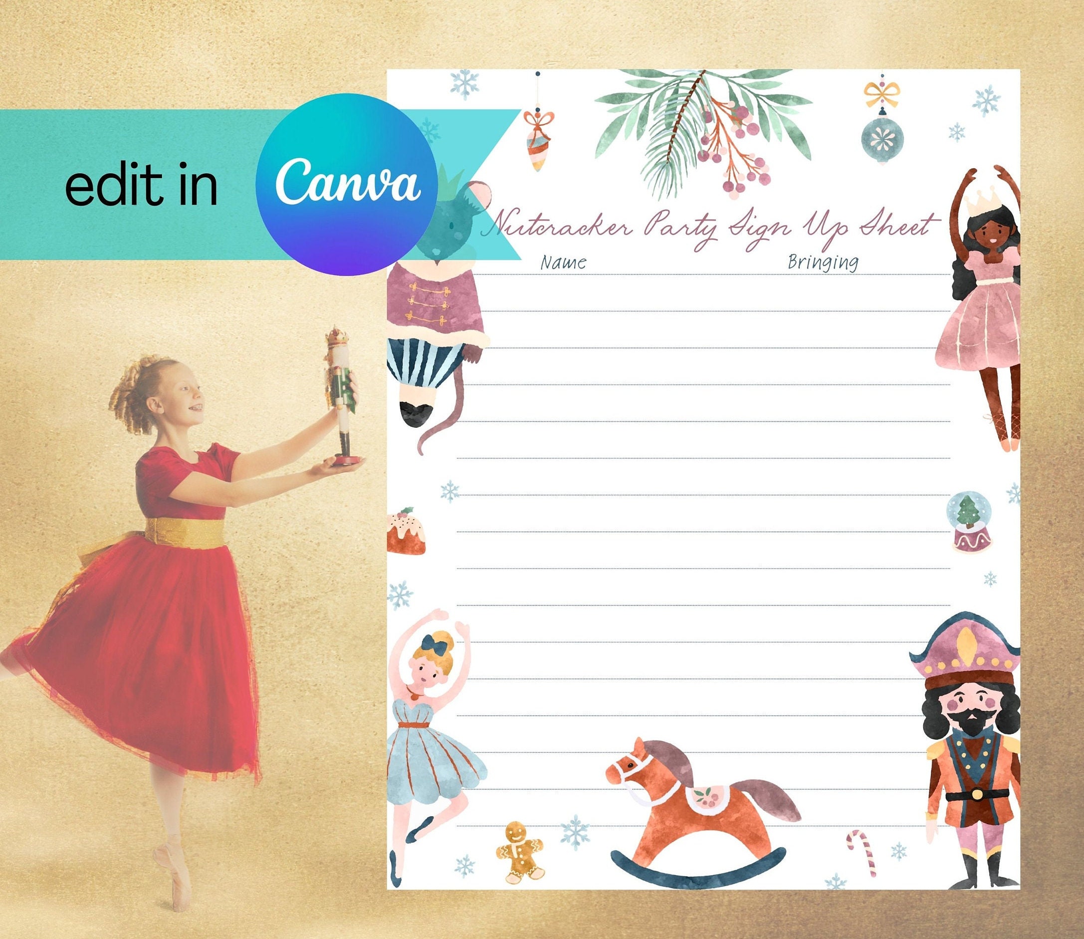Editable Nutcracker Ballet Party Sign up Sheet - Etsy