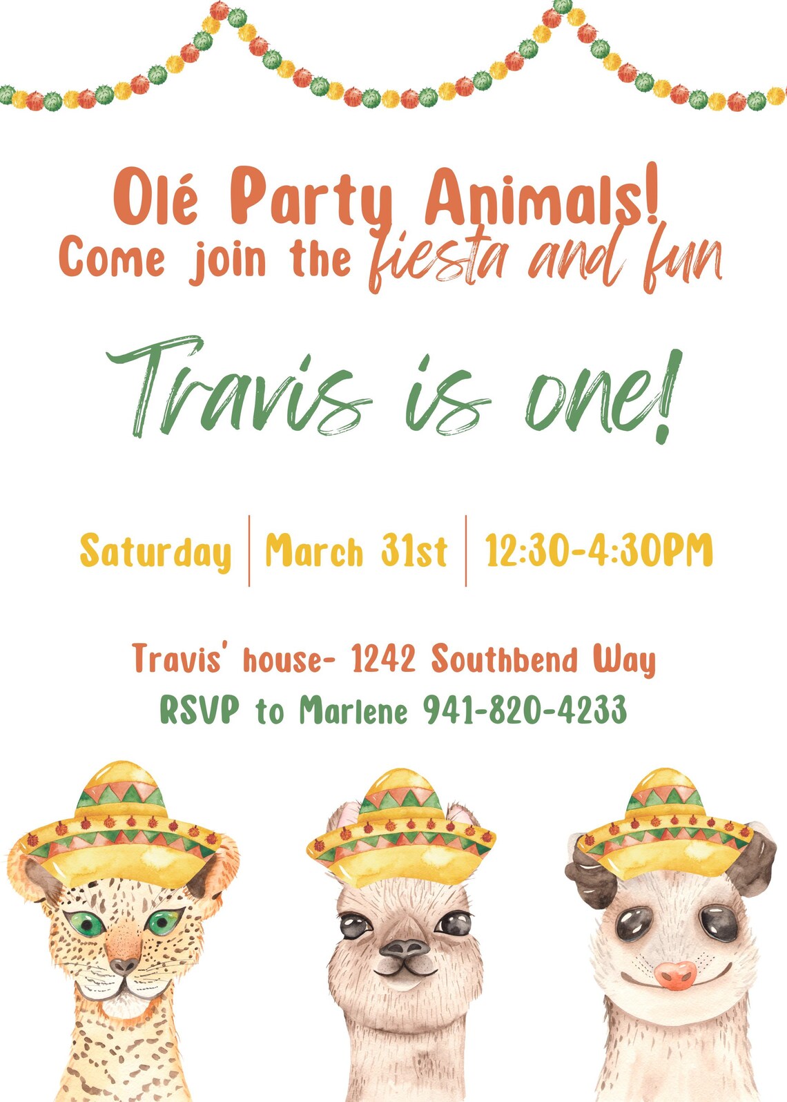 Fiesta Animals Birthday Invitation: Editable Party Invite (digital ...