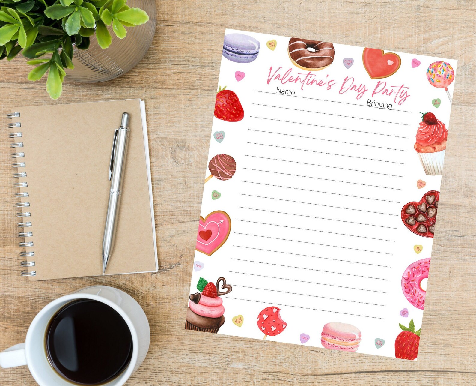 Valentines Day Party Sign up Sheet- PDF and Editable Digital Download ...