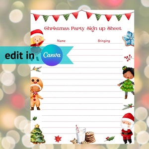 Editable Christmas Party Sign up Sheet - Etsy