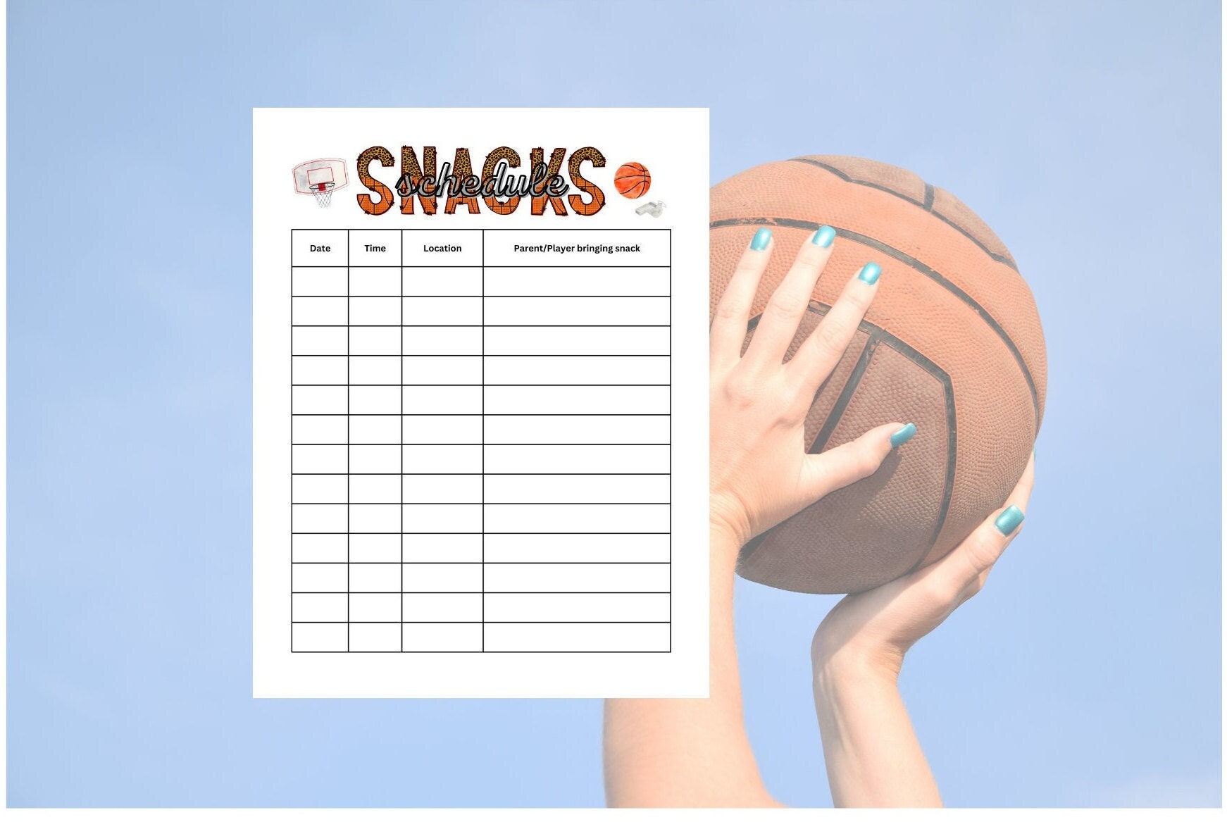 Editable Leopard Basketball Snack Sign up Sheet - Etsy