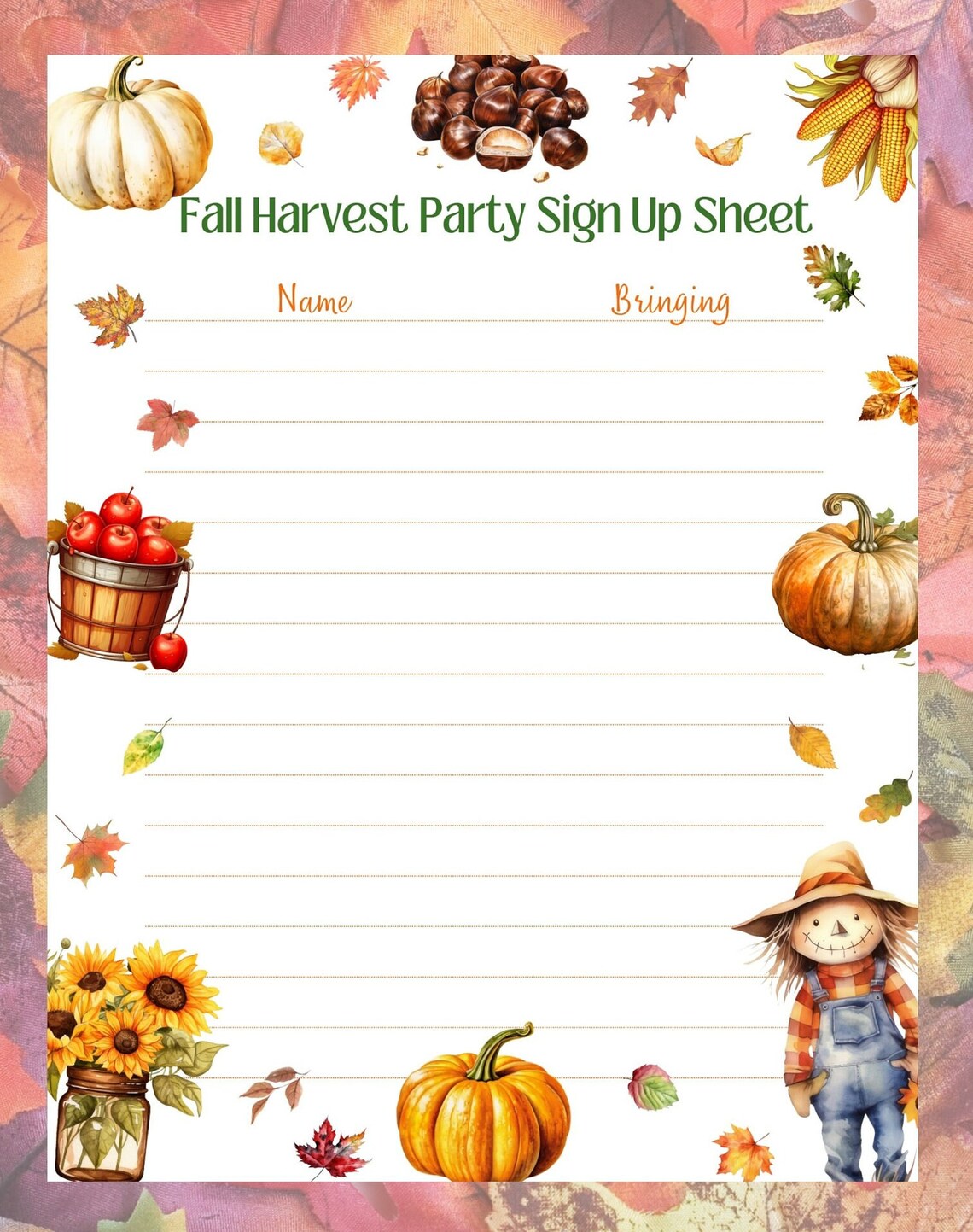 Editable Fall/harvest Party/volunteer Sign up Sheet - Etsy