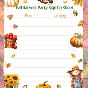 Editable Fall/harvest Party/volunteer Sign up Sheet - Etsy