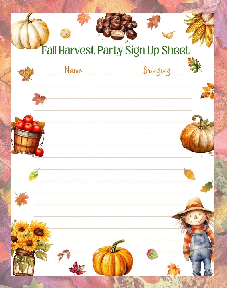 Editable Fall/harvest Party/volunteer Sign up Sheet - Etsy