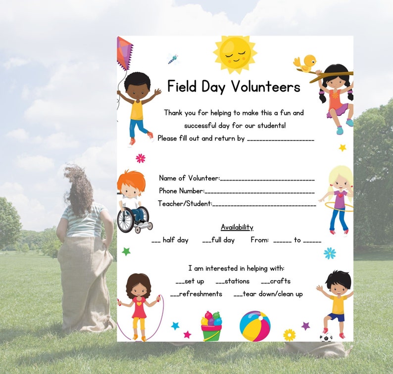 Editable Field Day Sign up Sheet/volunteer Form - Etsy