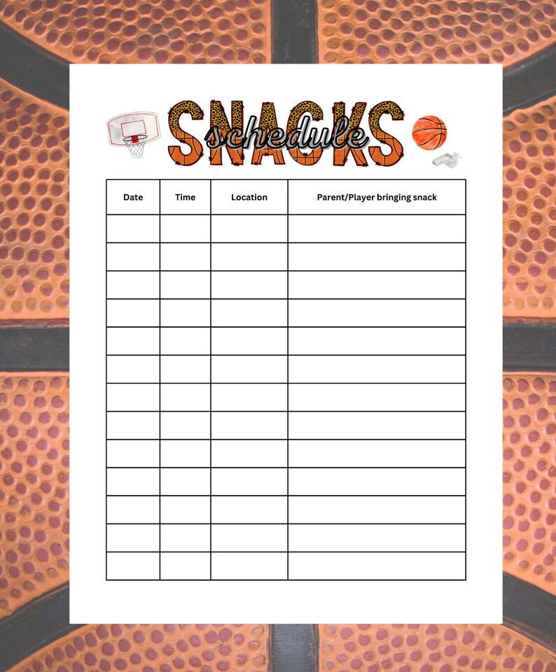 Editable Leopard Basketball Snack Sign up Sheet - Etsy