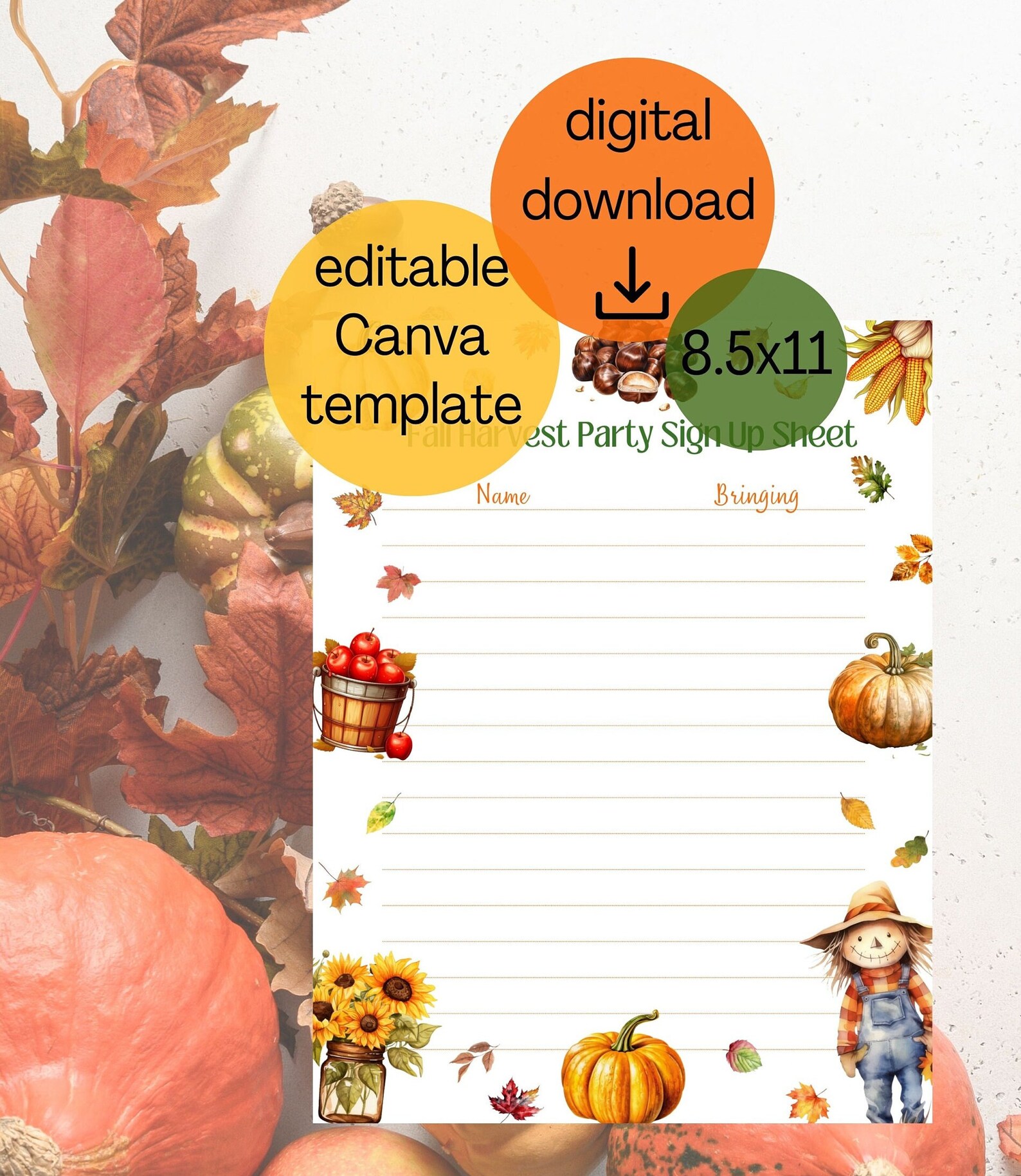 Editable Fall/harvest Party/volunteer Sign up Sheet - Etsy