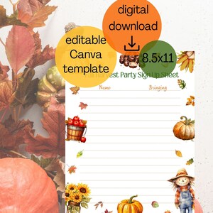 Editable Fall/harvest Party/volunteer Sign up Sheet - Etsy