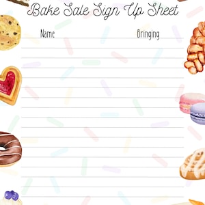 Editable Bake Sale Sign up Sheet, Digital Download - Etsy