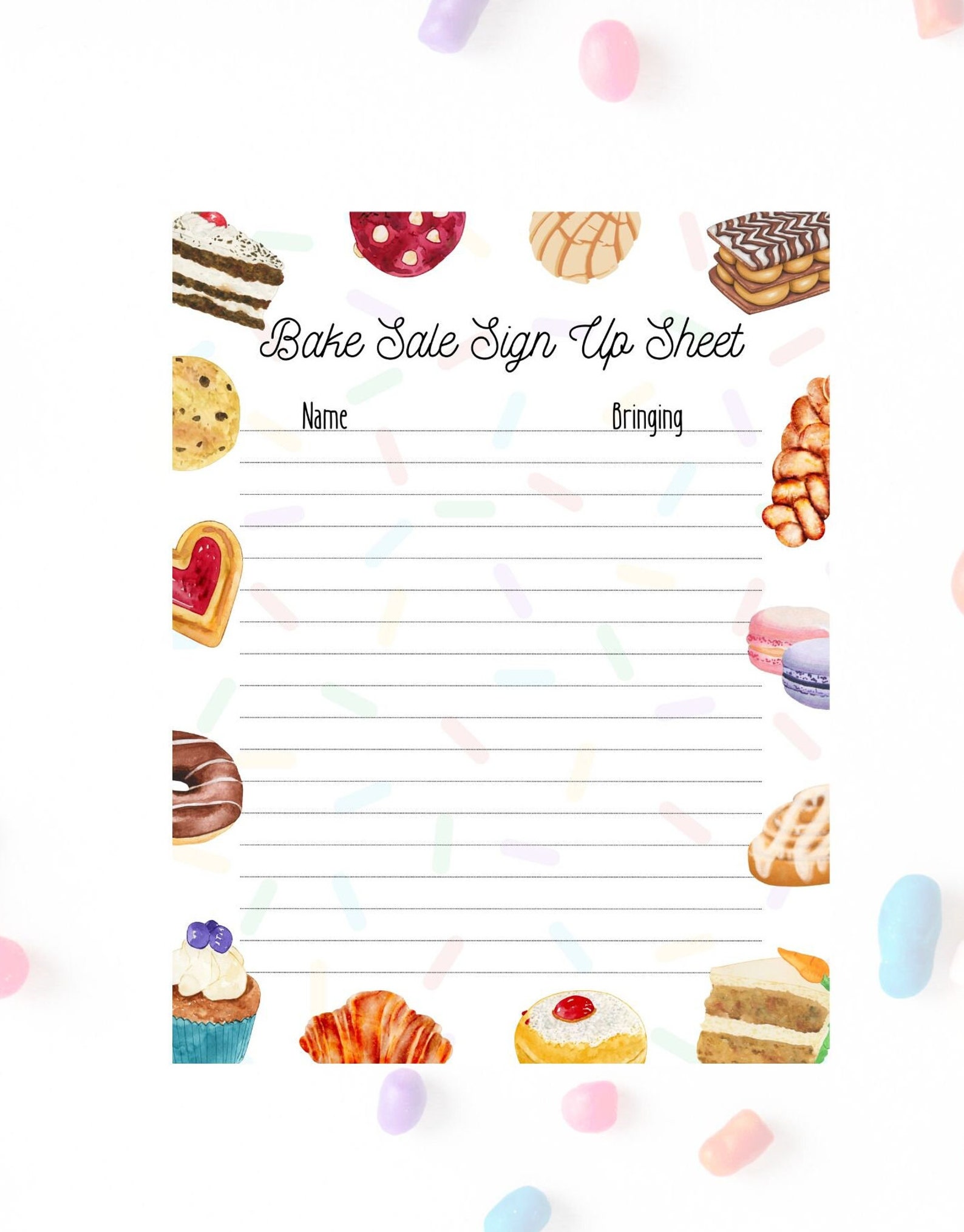 Editable Bake Sale Sign up Sheet, Digital Download - Etsy