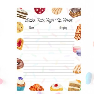 Editable Bake Sale Sign up Sheet, Digital Download - Etsy