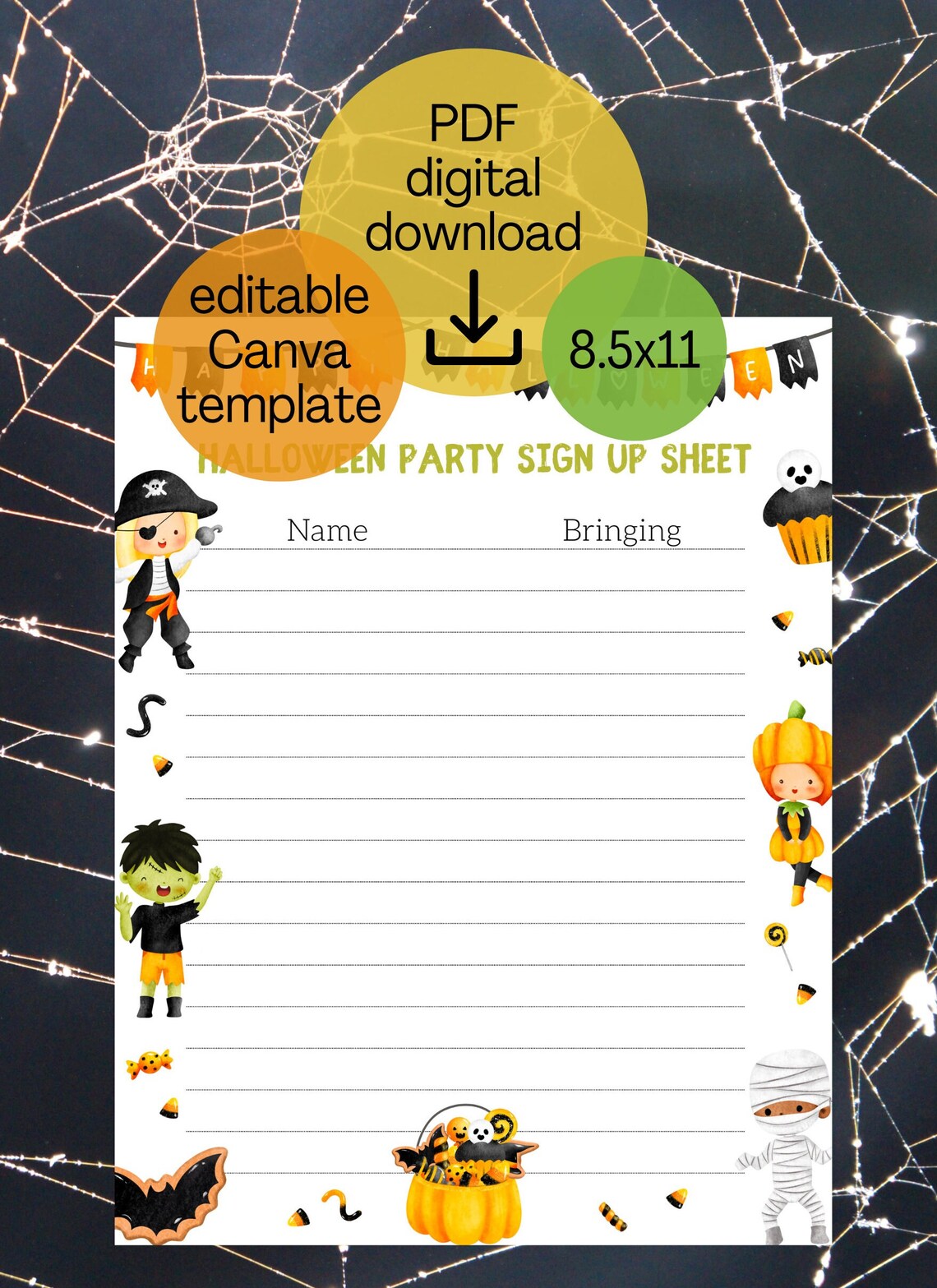 Editable Halloween Party Sign up Sheet - Etsy