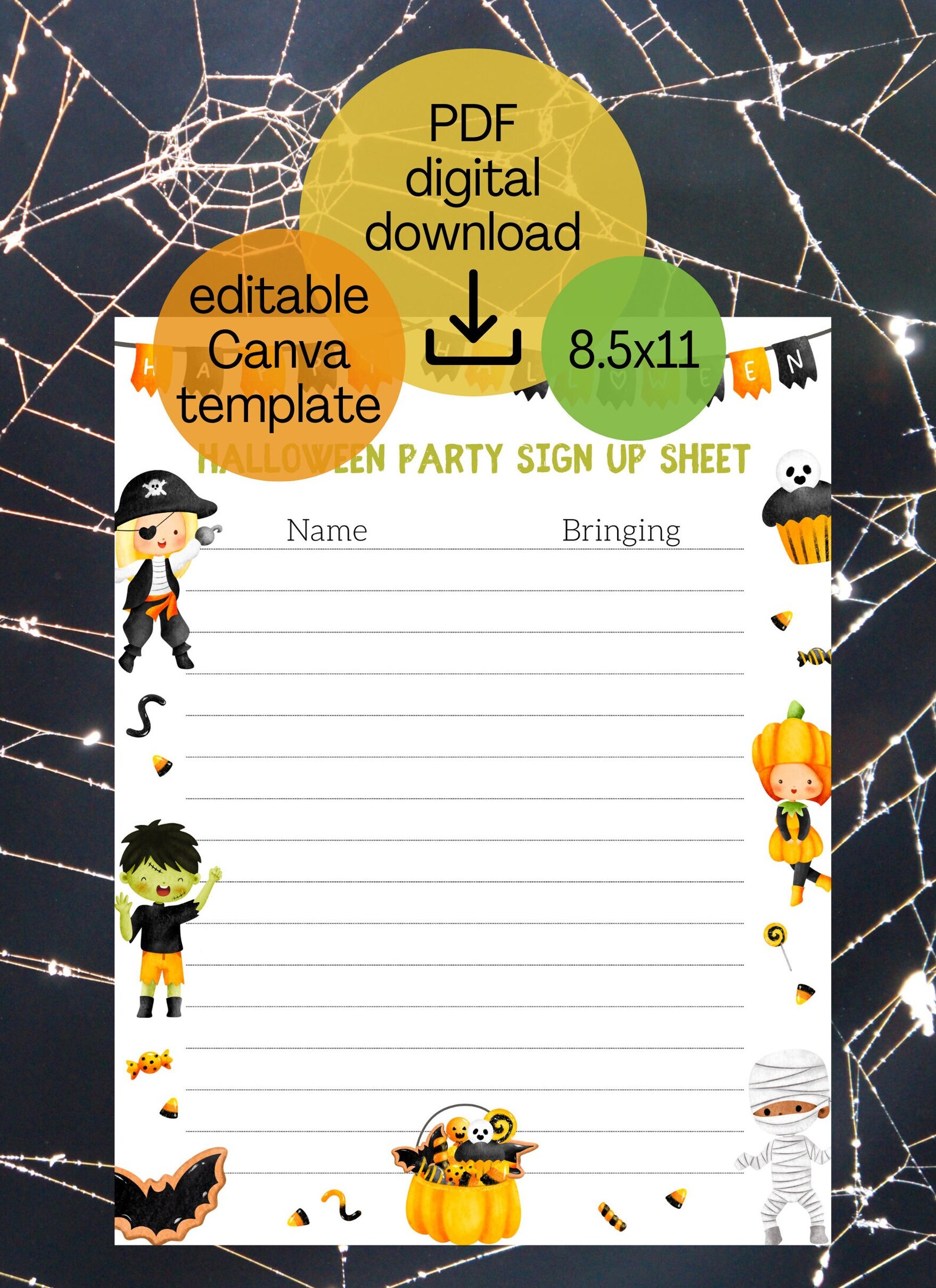 Editable Halloween Party Sign up Sheet - Etsy