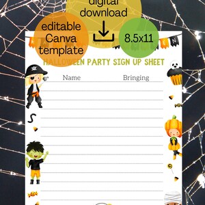 Editable Halloween Party Sign up Sheet - Etsy