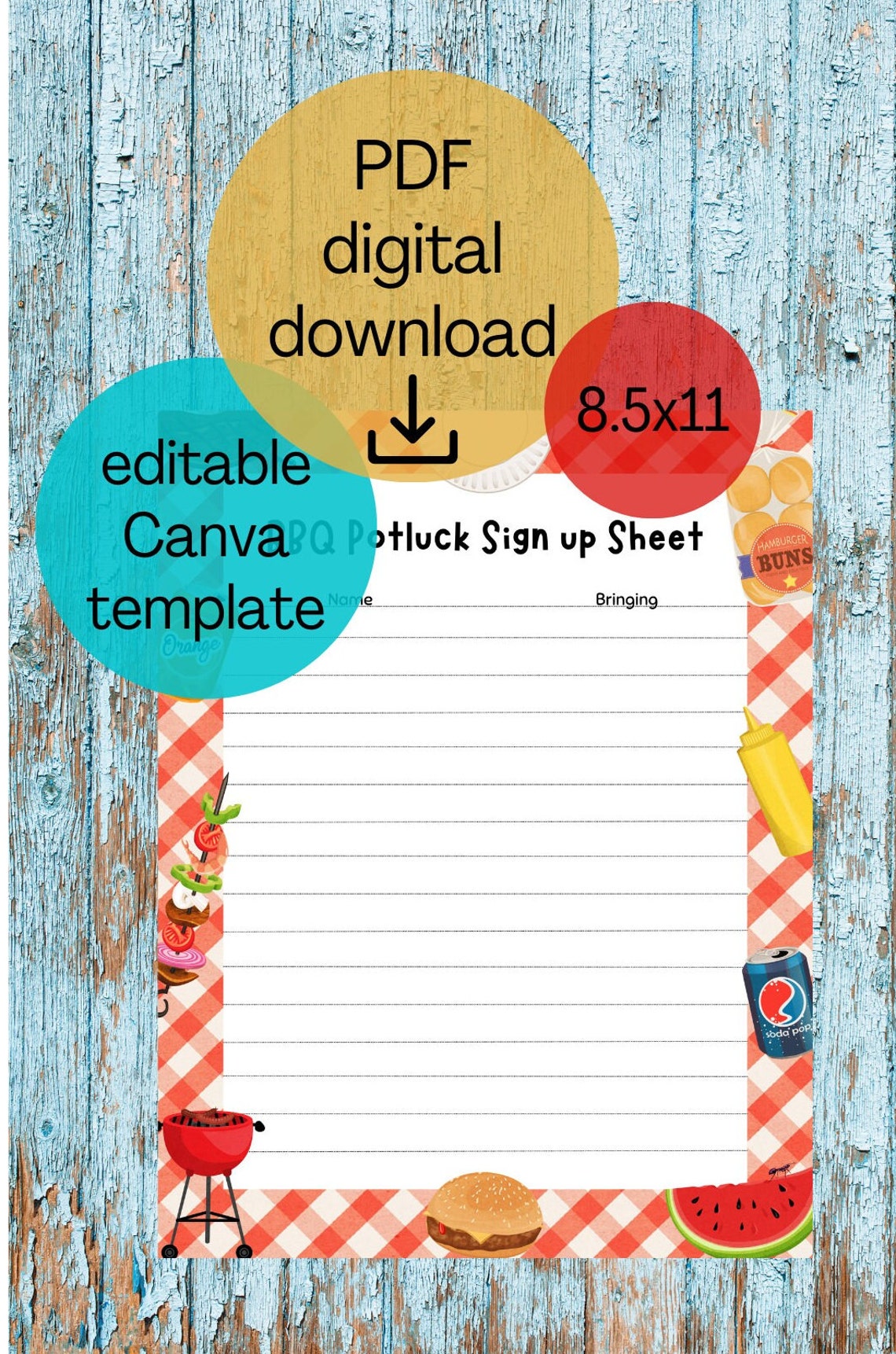 Editable BBQ Potluck Sign up Sheet - Etsy