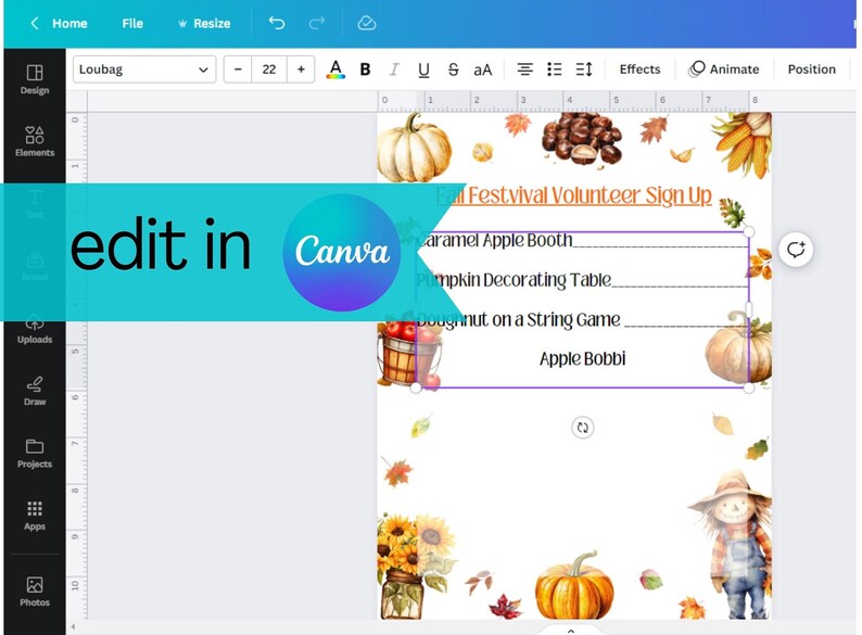 Editable Fall/harvest Party/volunteer Sign up Sheet - Etsy