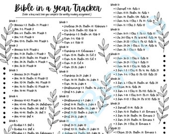 Read the Bible in a Year Chart, Traditional Bible Reading Plan ...