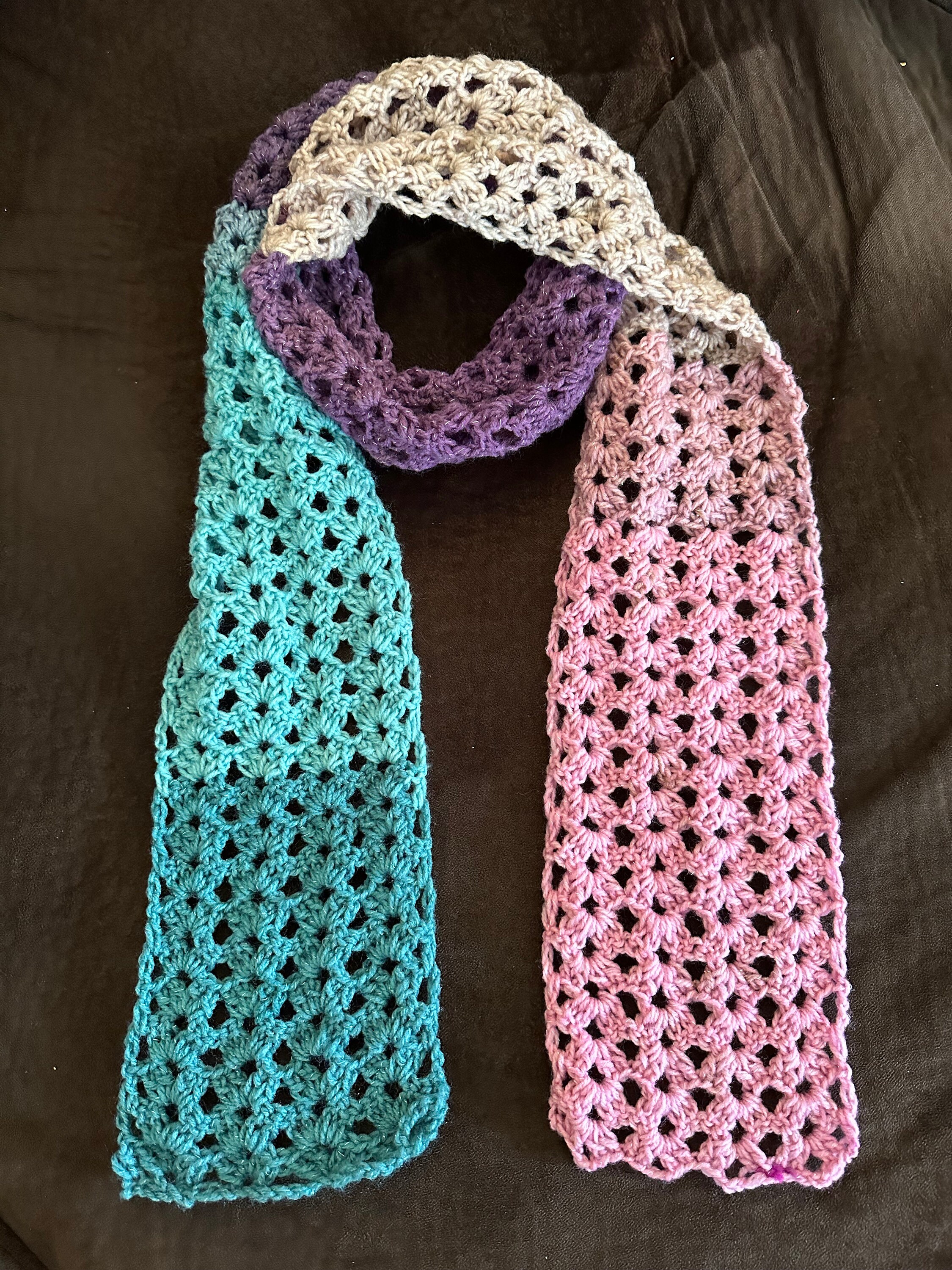 Turquoise Pink and Purple Crochet Scarf Handmade Crochet - Etsy