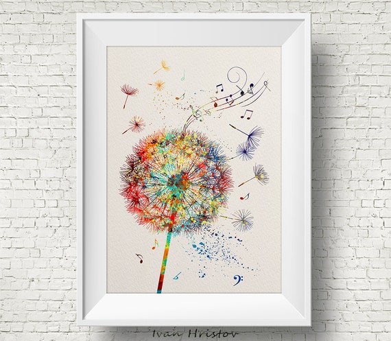 Dandelion Flower Music Notes Watercolor Print Nature Love Fine - Etsy
