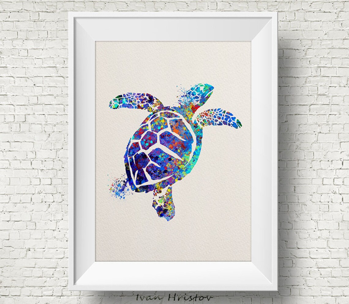 Sea Turtle Blue Poster Sea Turtle Print Watercolor Poster - Etsy