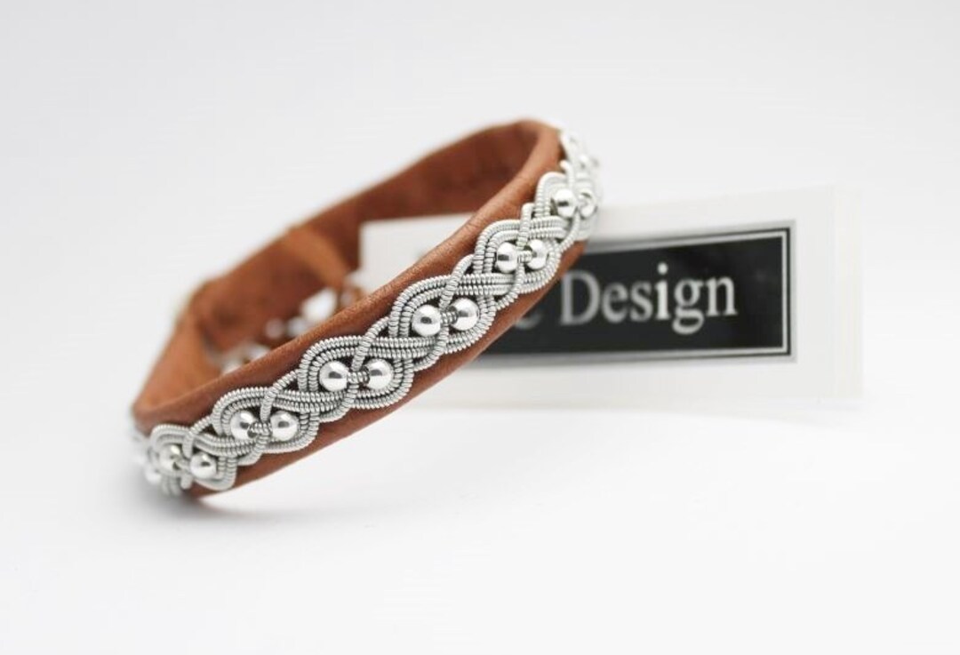 Sami Leather Bracelet UNN: Sterling Silver Beads, Reindeer Antler ...