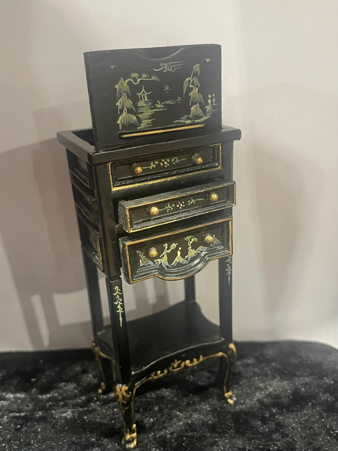 1/12th Dolls House . Jai Yi Black Chinoiserie Small Upright Drawer Unit ...