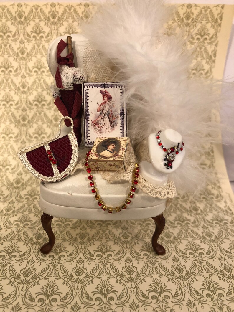 1/12th White Leather Chair Dressed With Fixed Accessories in Reds and ...