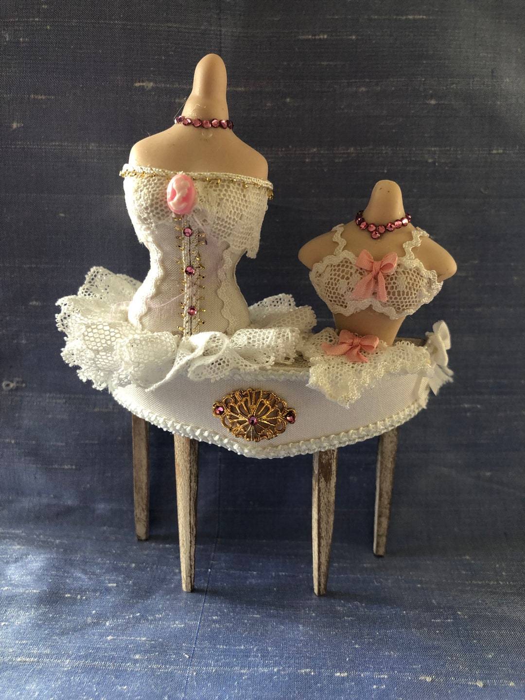 1/12th Dolls House Bridal Shop Display Table . Lingerie Display. Silk ...