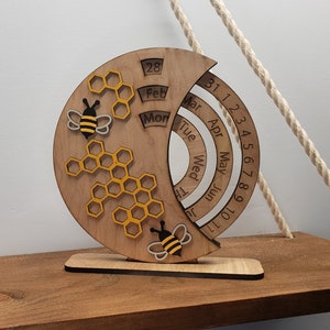 Wood Perpetual Calendar | Honeycomb Bumblebee Calendar | Teacher Gift ...