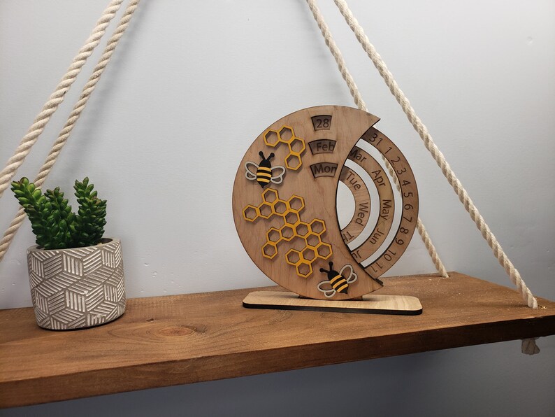 Wood Perpetual Calendar | Honeycomb Bumblebee Calendar | Teacher Gift ...