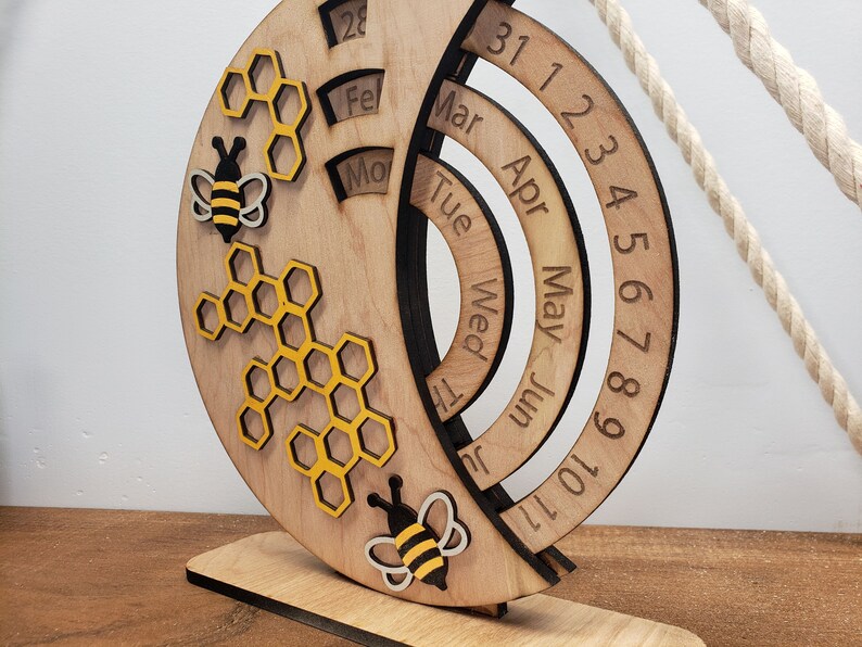Wood Perpetual Calendar | Honeycomb Bumblebee Calendar | Teacher Gift ...