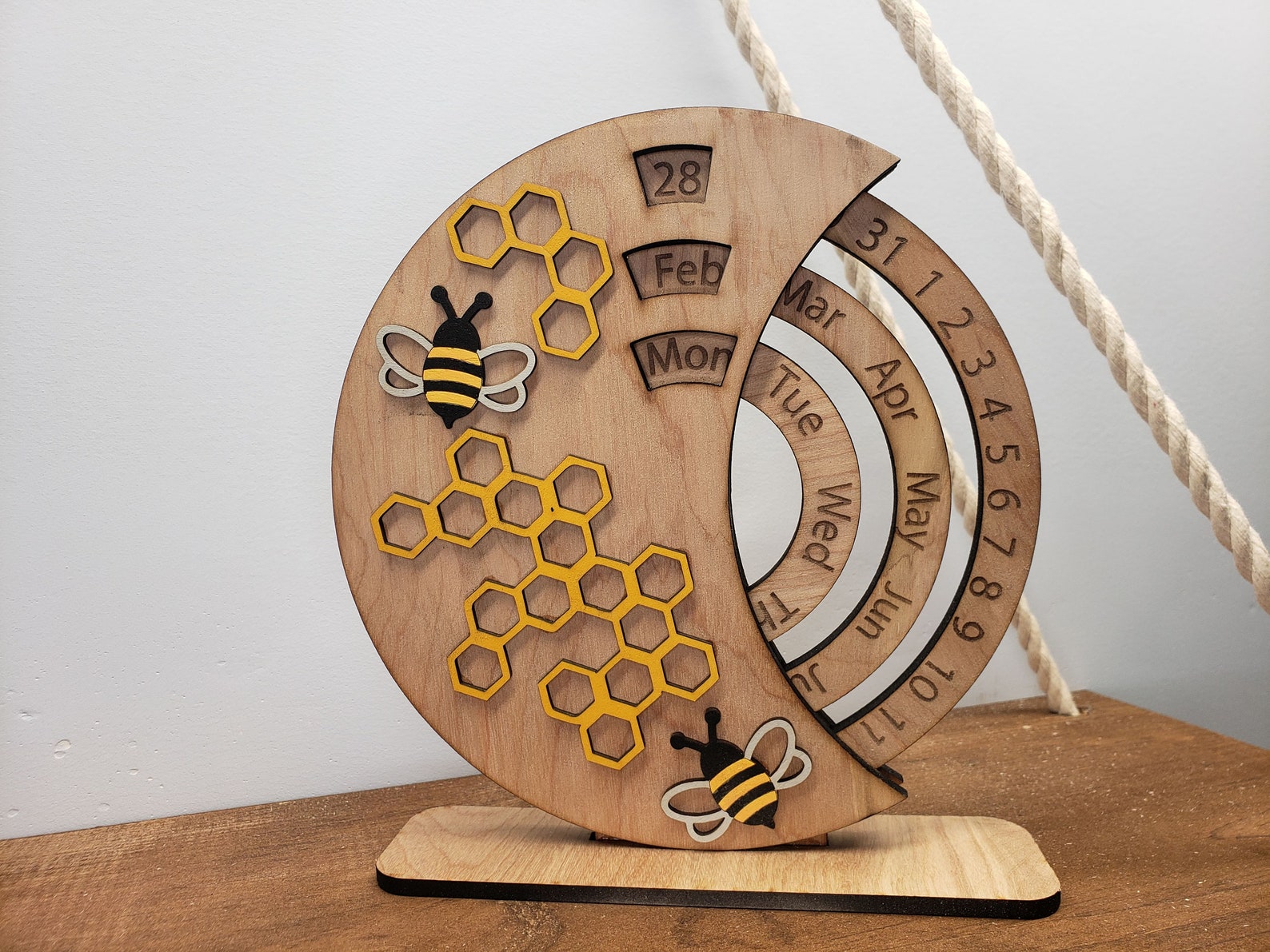 Wood Perpetual Calendar | Honeycomb Bumblebee Calendar | Teacher Gift ...